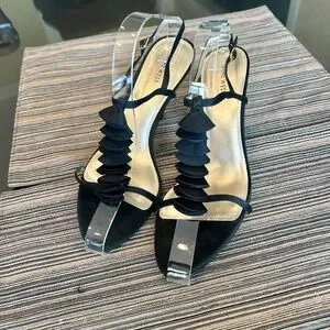 Nine West | Shoes | New Nine West Black Satin Sandals With Ruffle On ...